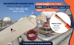 Magnesium Anode Bag 17lbs 1.7V, INCL 16,4 ft. of 8 AWG XLPE/PVC cable ...